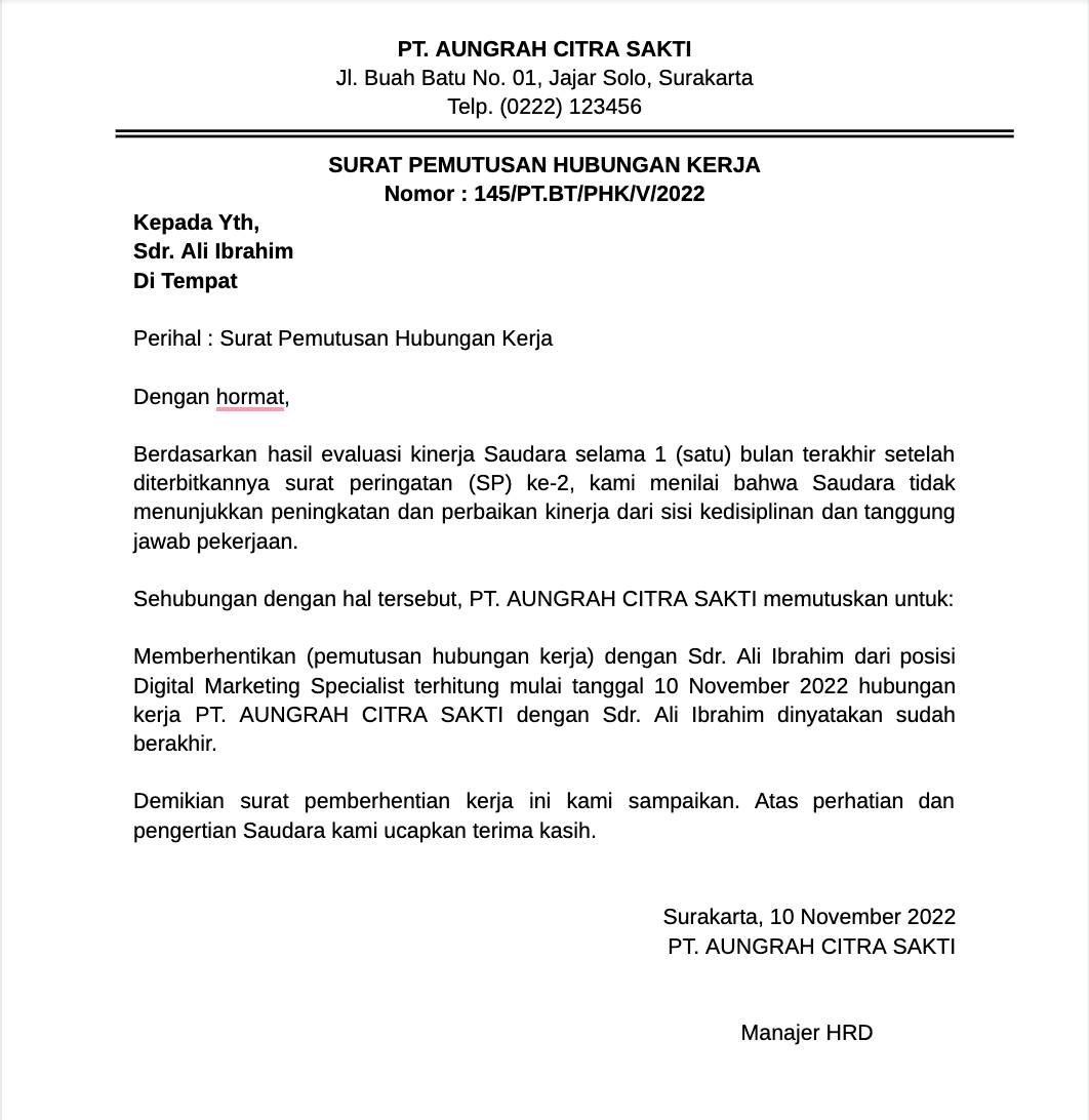 PHK: Langkah, Aturan, Contoh Surat Pemutusan Hubungan Kerja