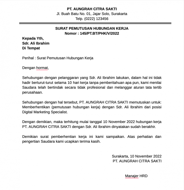 PHK: Langkah, Aturan, Contoh Surat Pemutusan Hubungan Kerja