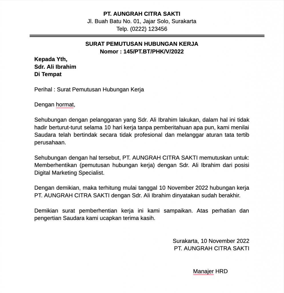 Surat Phk Dari Perusahaan Perumperindo co id Surat Phk Dari Perusahaan Perumperindo co id
